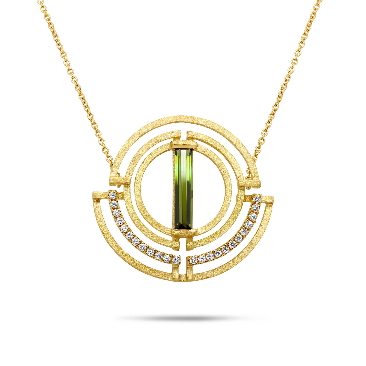 18k Yellow Gold Tourmaline Diamond Arc Circle Necklace – DESIGNYARD